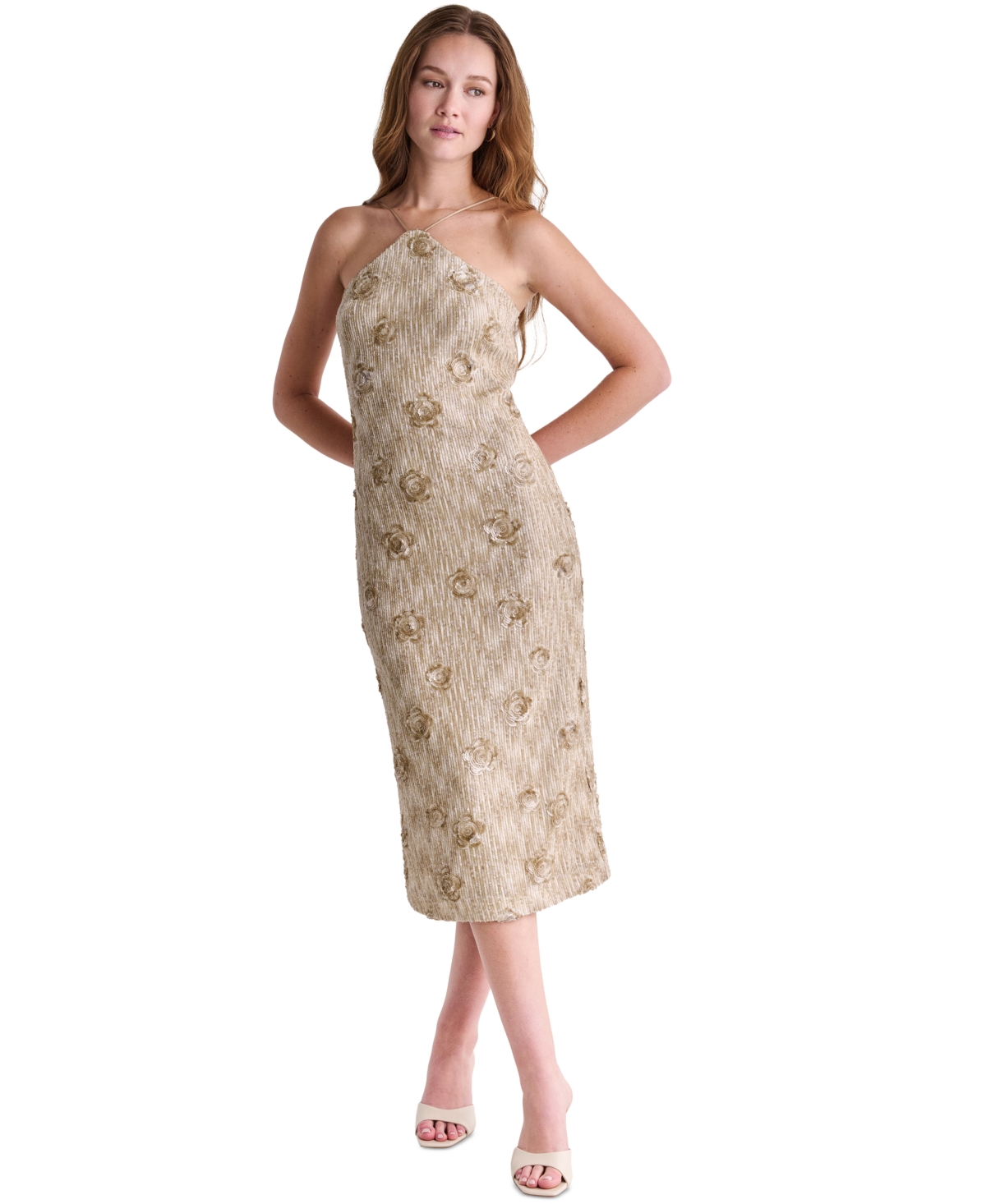 Click here for Bcbg Womens Halter Sequin Floral-Applique Midi Dre... prices