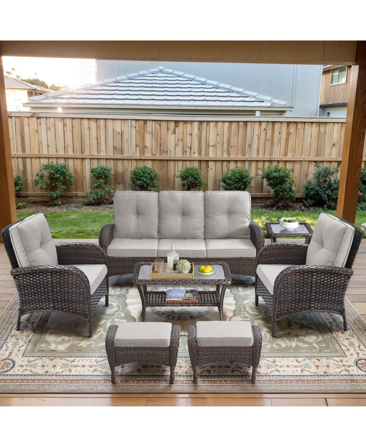 Click here for Bellefurn 7-Piece Outdoor Wicker Patio Family Gath... prices