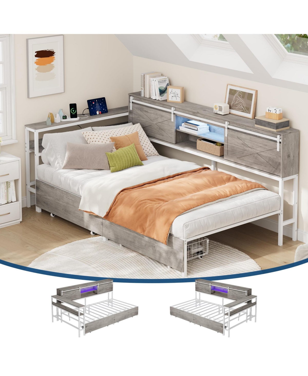Click here for Twin Corner Platform Bed Frame with Storage  Charg... prices