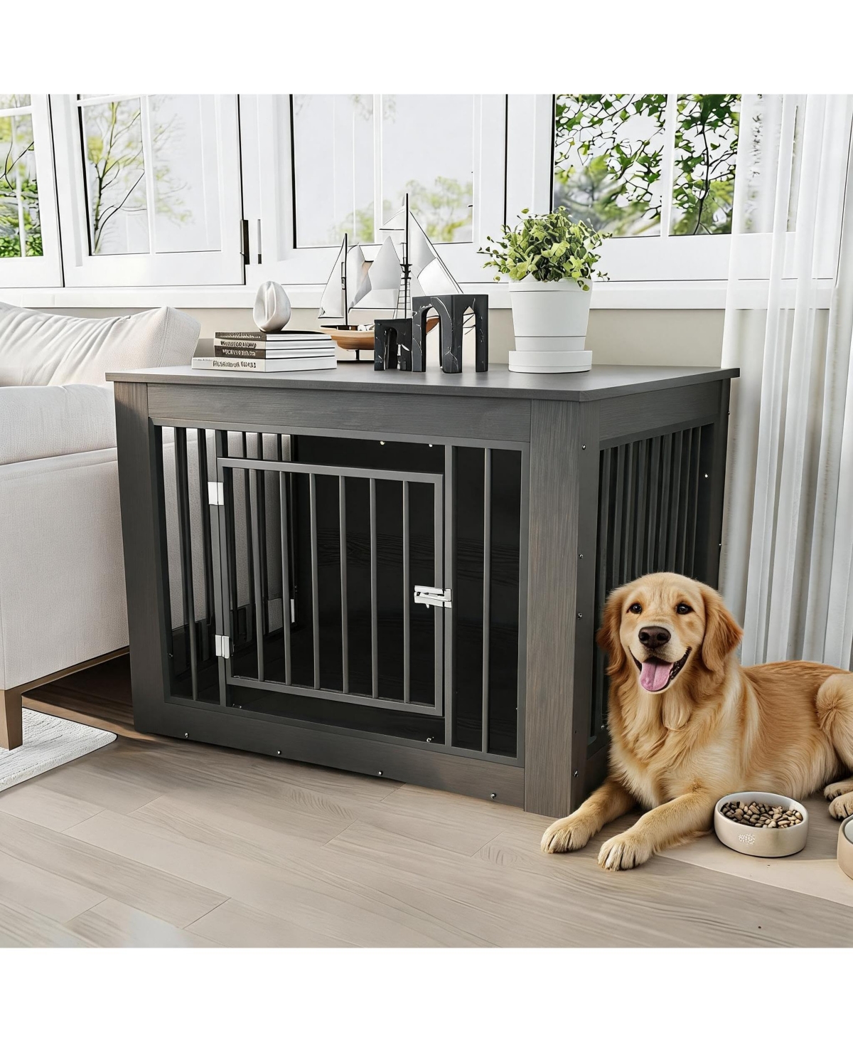 Click here for 38.2 Inch 2-in-1 Iron and Wood Dog Crate Furniture... prices