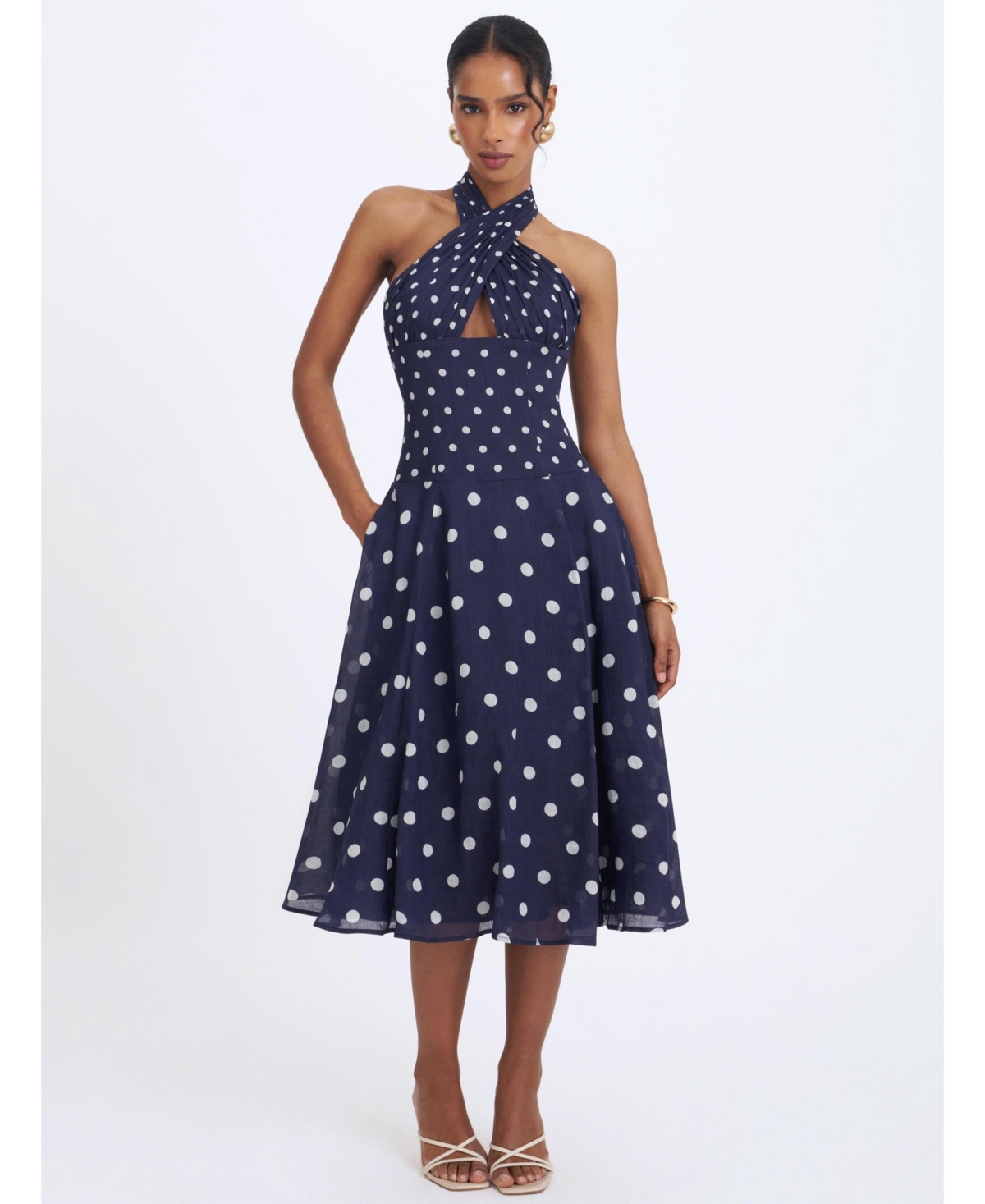 Click here for Miss Circle Womens Nuri Navy Polka Dot Ramie Cross... prices
