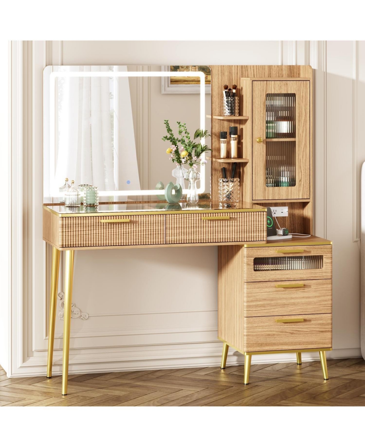Click here for 47.24 Modern Vanity Desk - Hd Lighted Mirror  5 Dr... prices