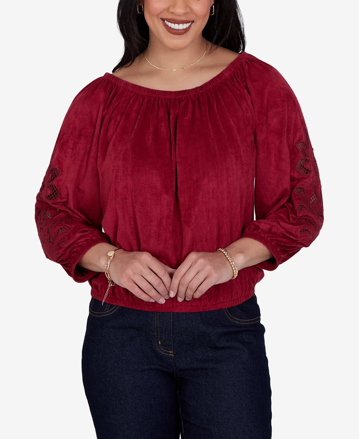 Click here for Ruby Rd. Petite Embroidered Scoop-Neck 3/4-Sleeve... prices