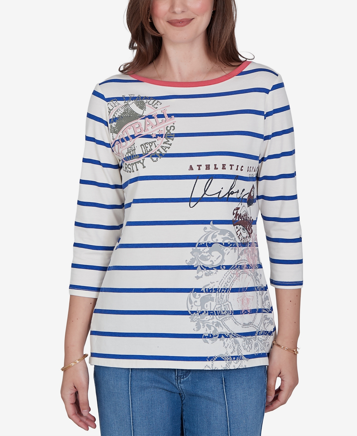 Click here for Ruby Rd. Petite Varsity Striped 3/4-Sleeve Boat-Ne... prices