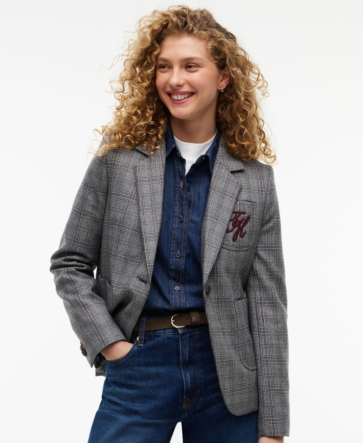 Click here for Tommy Hilfiger Womens Plaid Notch Collar Blazer -... prices
