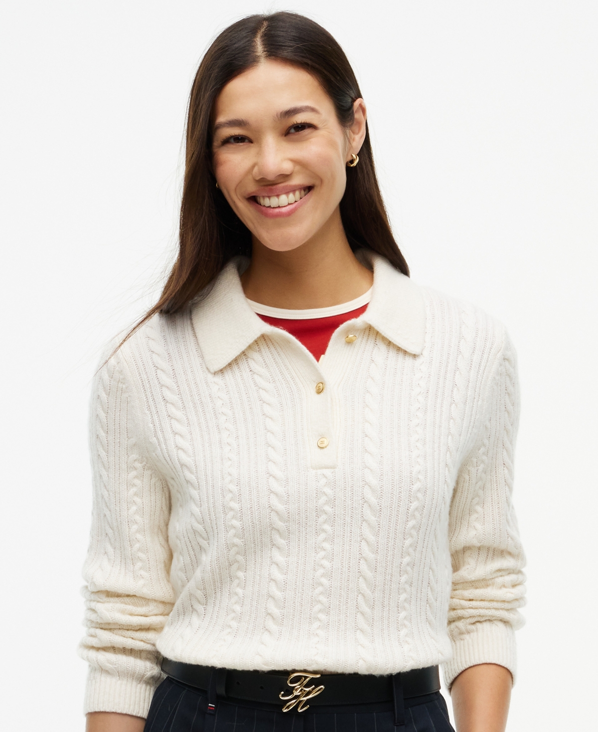 Click here for Tommy Hilfiger Womens Polo Cable-Knit Sweater - Iv... prices