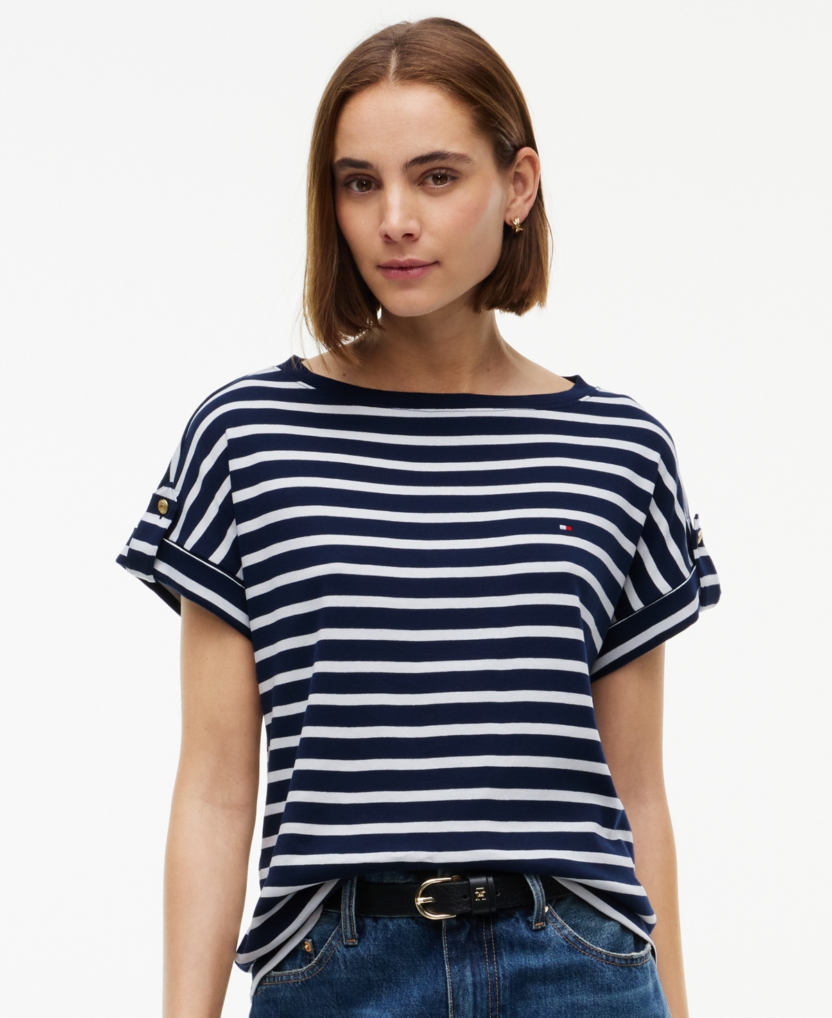 Click here for Tommy Hilfiger Womens Breton-Stripe Boat-Neck Gold... prices