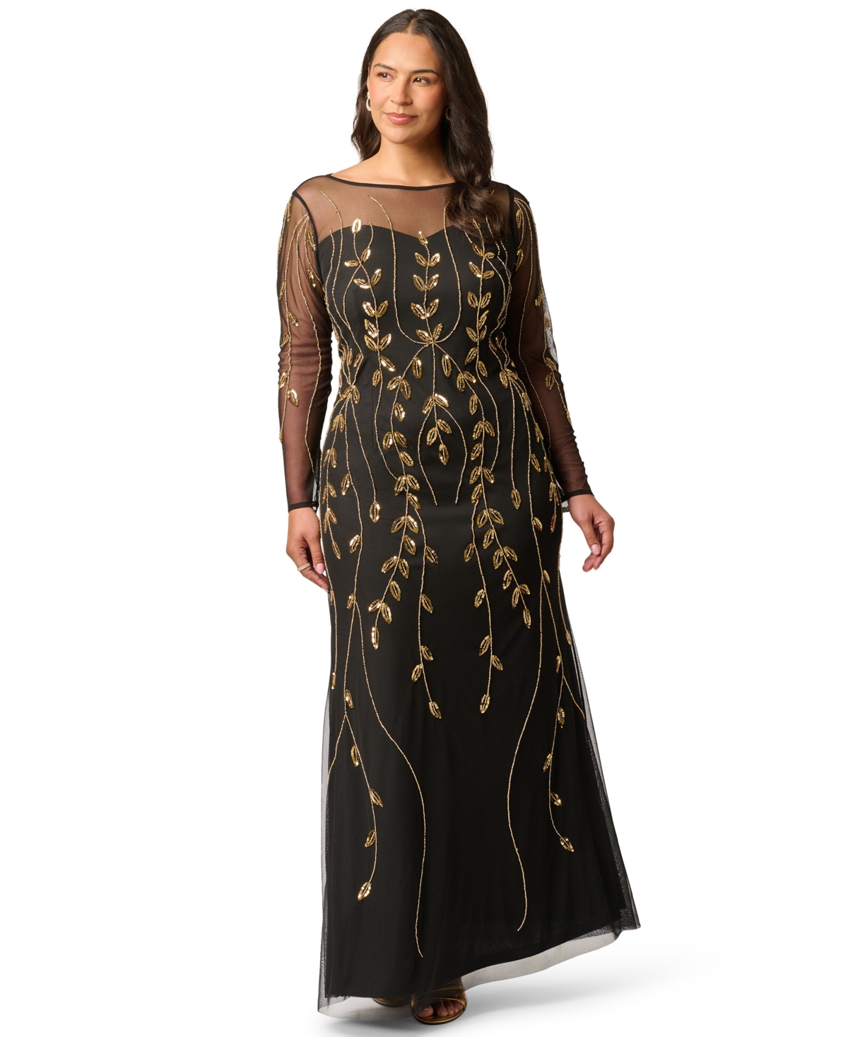 Click here for Adrianna Papell Plus Size Beaded Long-Sleeve Gown... prices