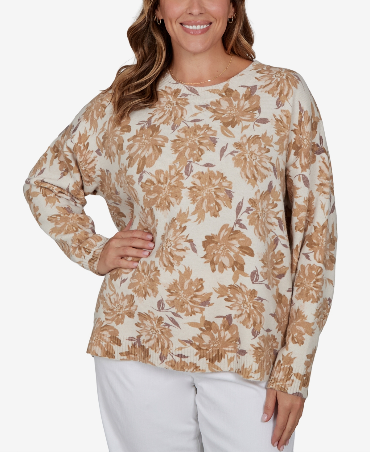 Click here for Hearts Of Palm Plus Size Floral-Print Crewneck Lon... prices