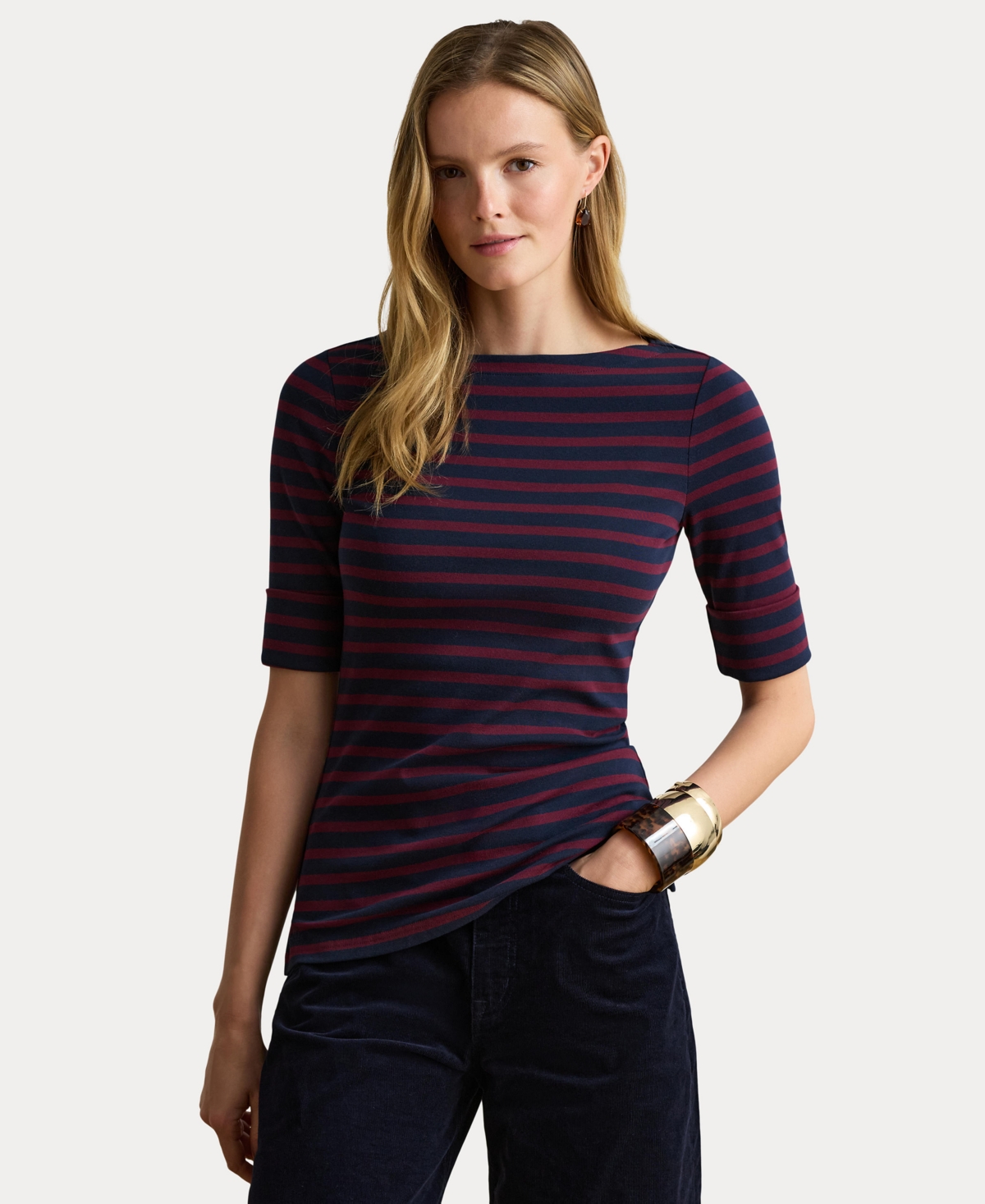 Click here for Lauren Ralph Lauren Womens Striped Stretch Cotton... prices