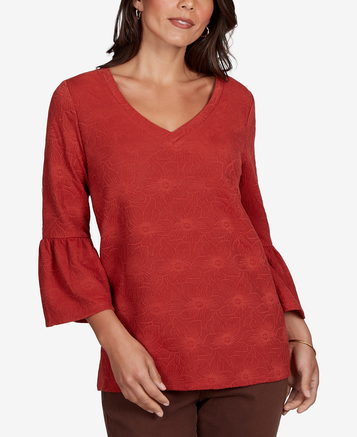 Click here for Ruby Rd. Petite V-Neck Floral-Print Bell-Sleeve To... prices
