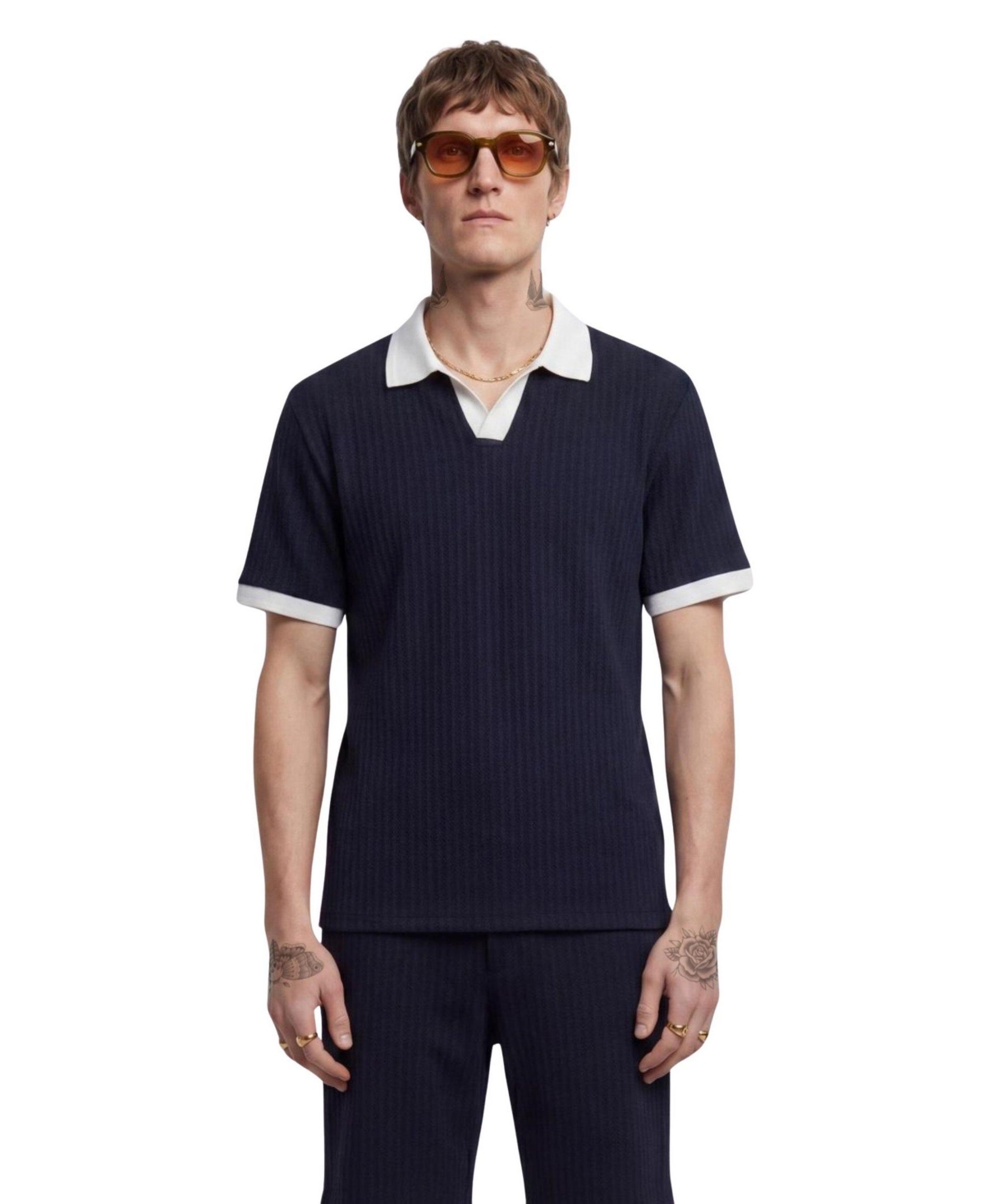 Click here for Twisted Tailor Mens Henry Textured Open Collar Pol... prices