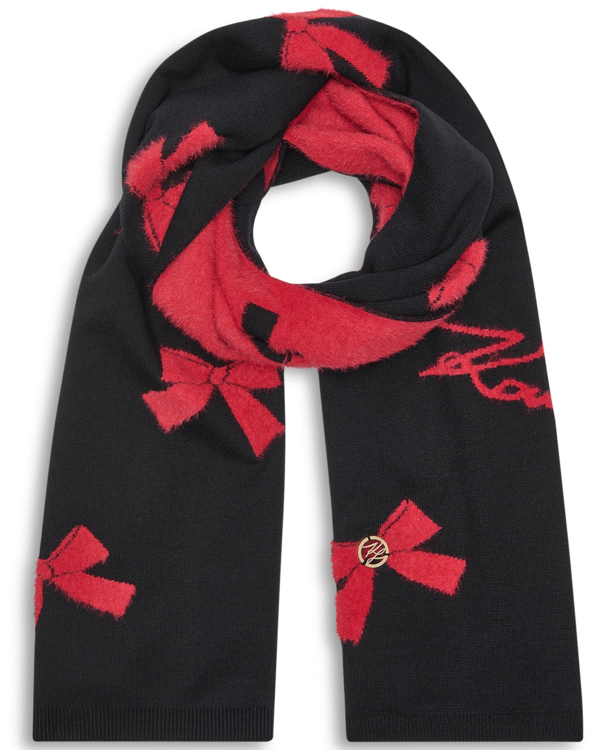 Click here for Karl Lagerfeld Paris Fuzzy Bows Scarf - Admiral Re... prices