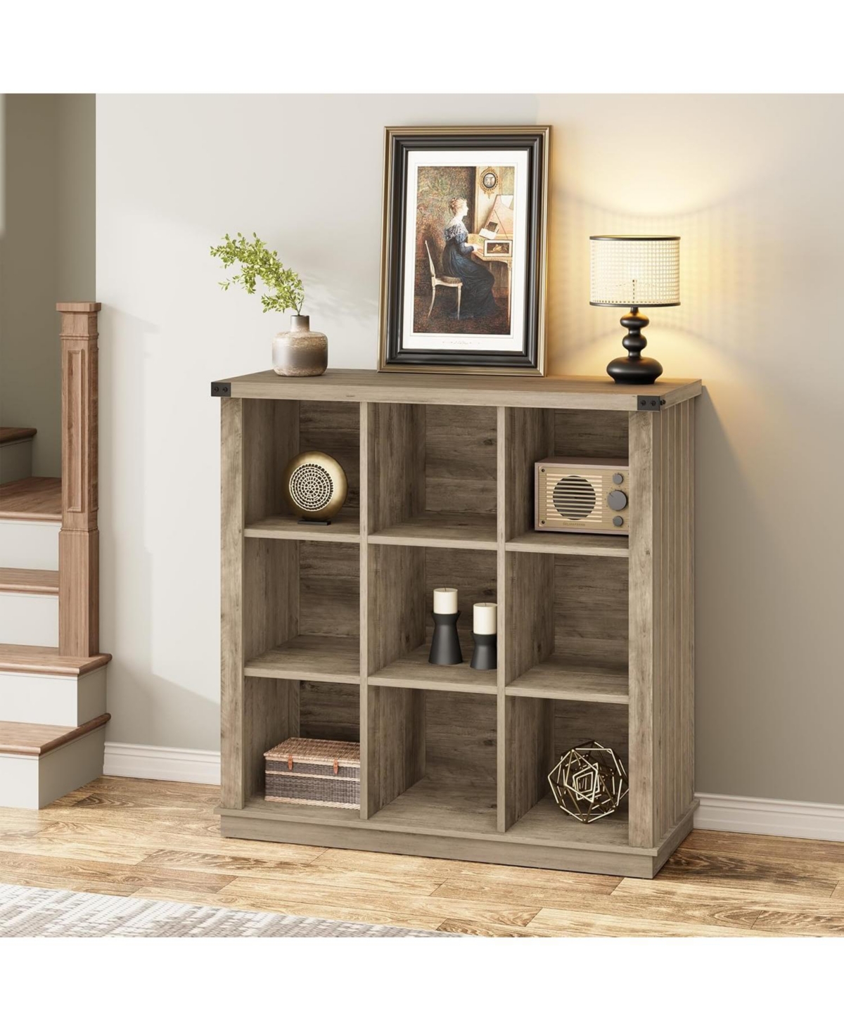 Click here for 37.4 9-Cube Farmhouse Horizontal Bookcase  4-Tier... prices