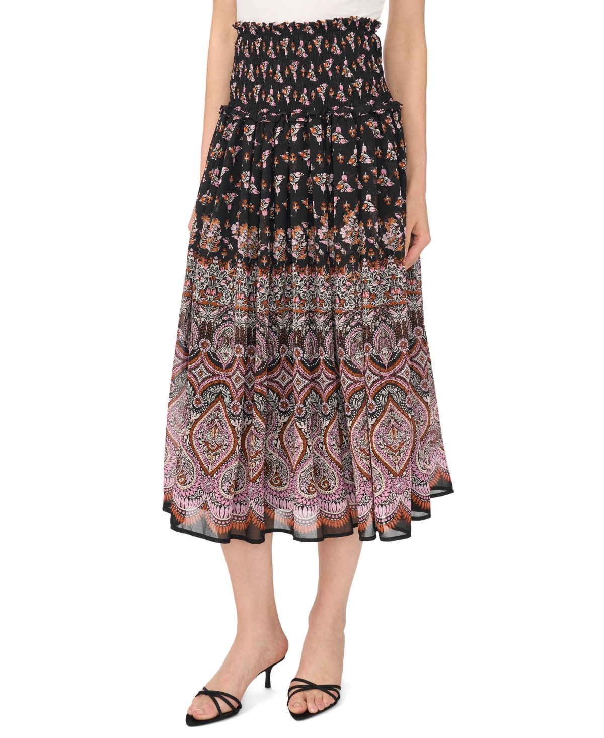 Click here for CeCe Womens Smocked Waist A-Line Midi Skirt - Rich... prices