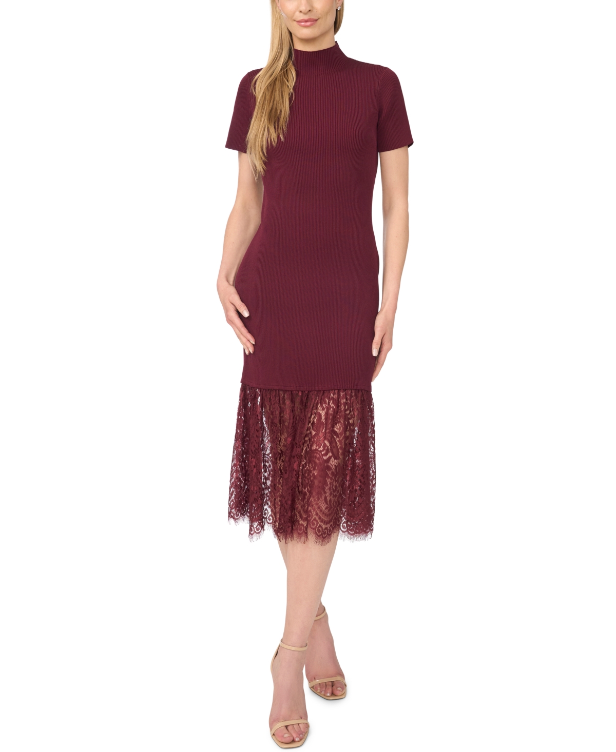 Click here for CeCe Womens High-Neck Lace Midi Sweater Dress - Cr... prices