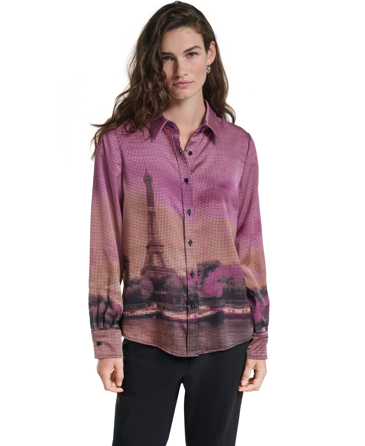 Click here for Karl Lagerfeld Paris Womens Button-Up Collared Blo... prices