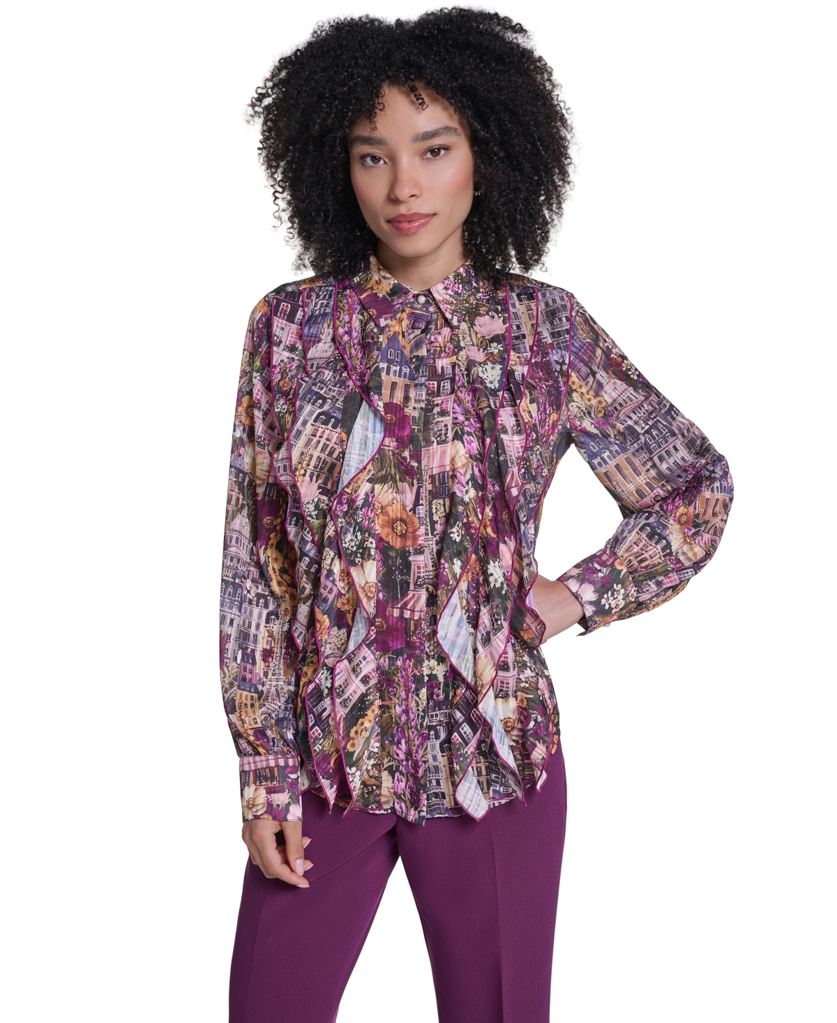 Click here for Karl Lagerfeld Paris Womens Long-Sleeve Collared R... prices