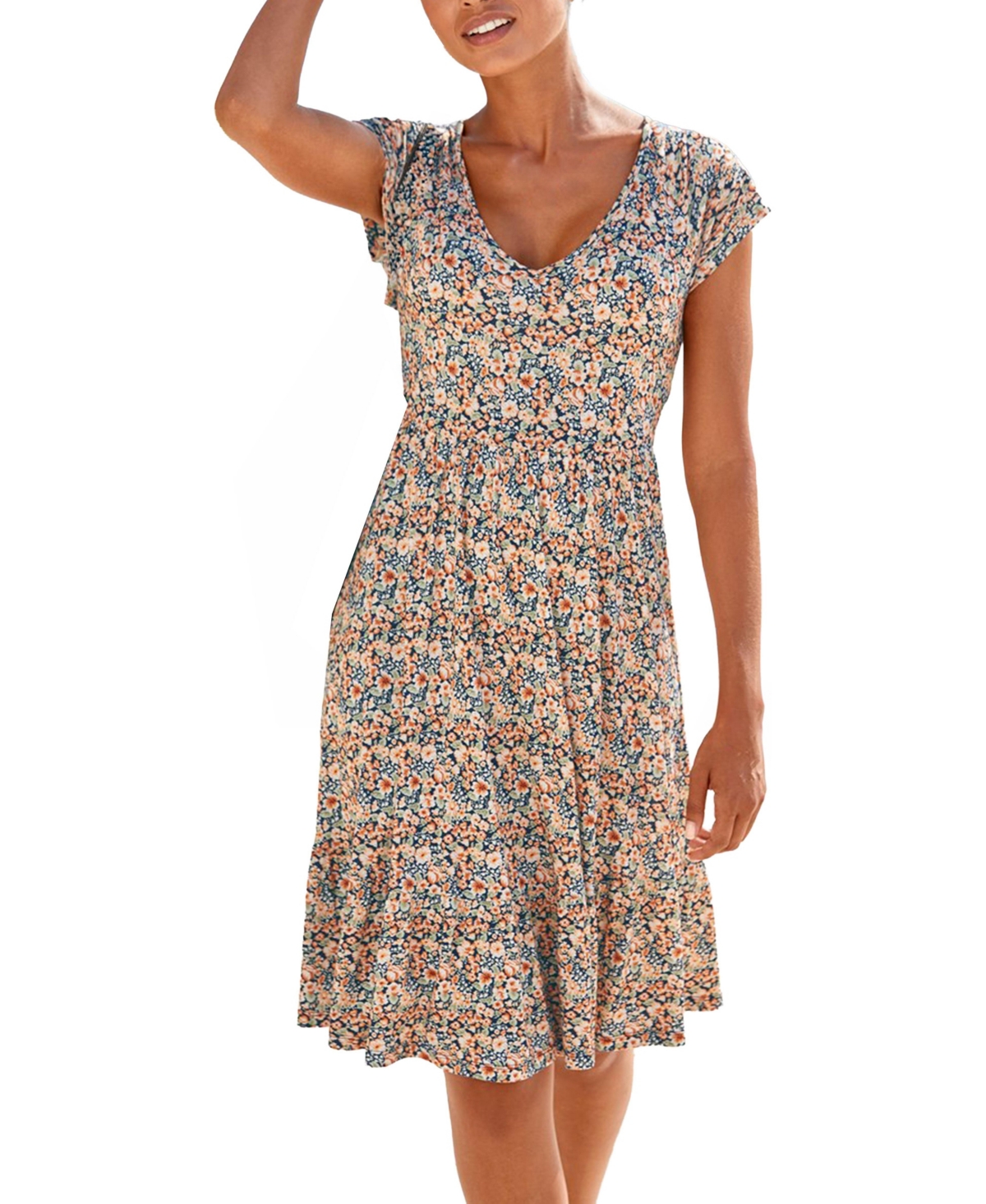 Click here for Lascana Womens V-Neck Flounce Dress - Multi prices