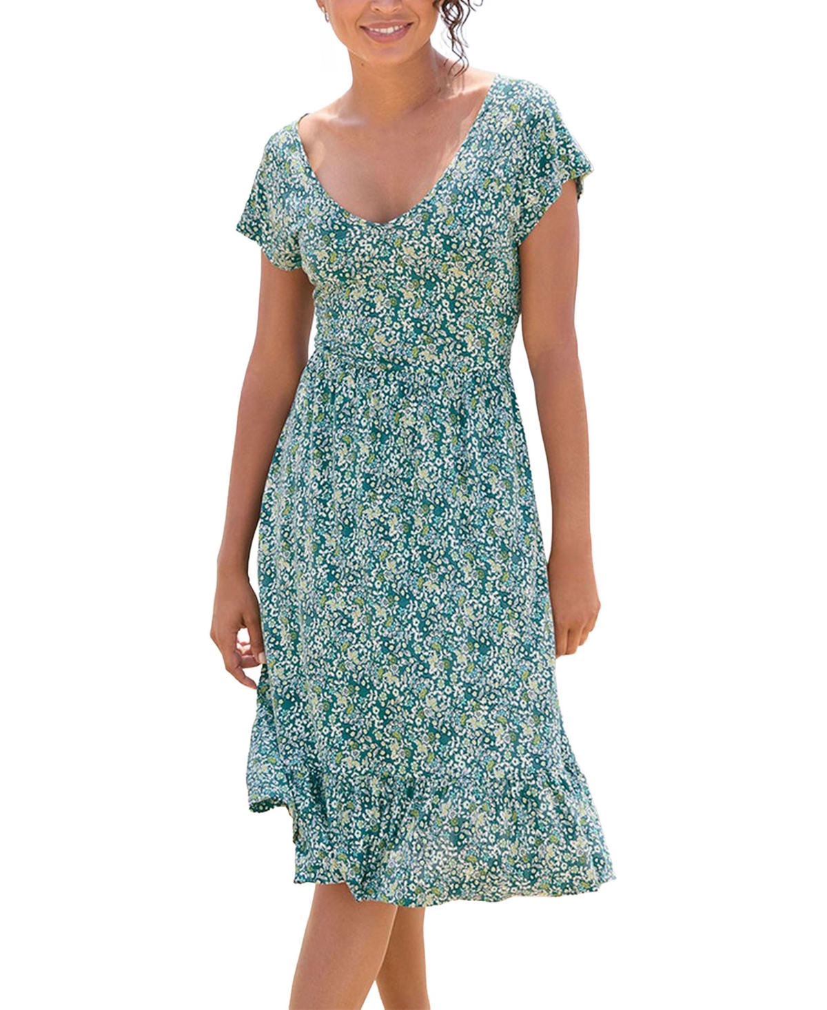 Click here for Lascana Womens V-Neck Flounce Dress - Mint printed prices