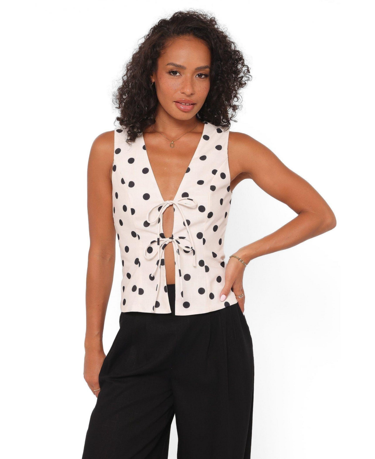 Click here for Petal and Pup Womens Zoie Tie Front Vest - Cream p... prices