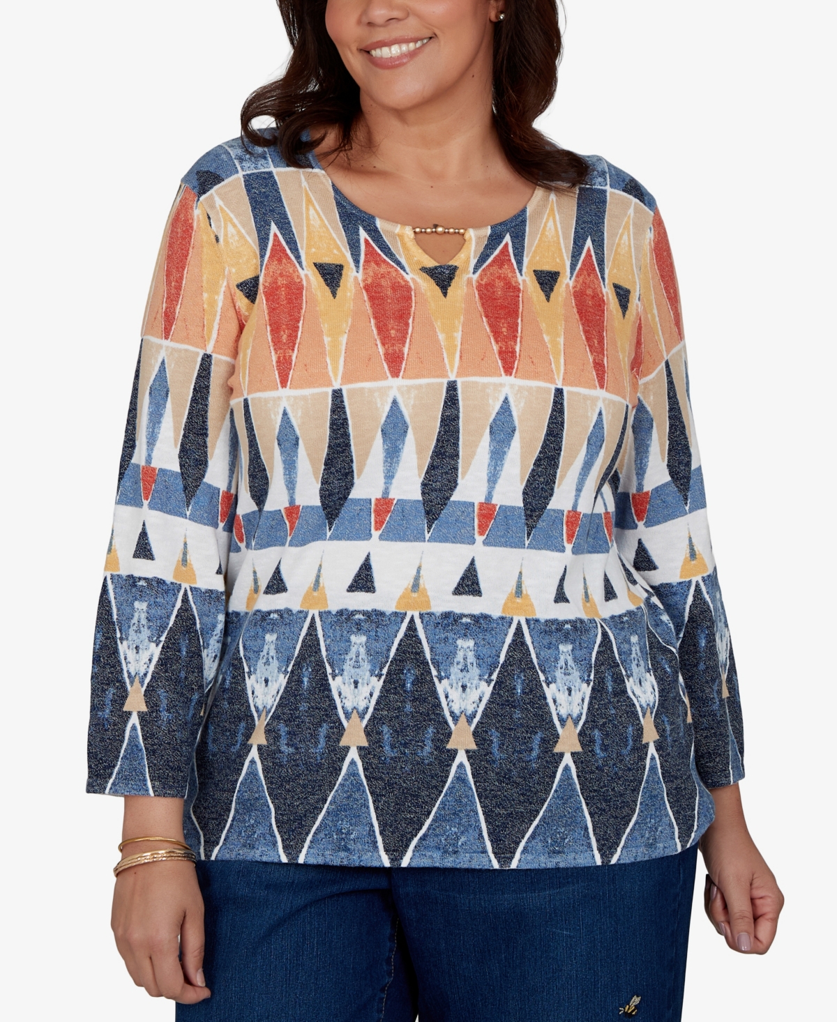Click here for Alfred Dunner Plus Size 3/4-Sleeve Geometric-Print... prices