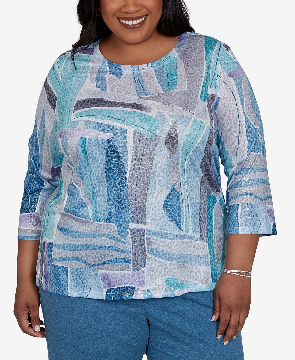 Click here for Alfred Dunner Plus Size 3/4-Sleeve Side-Slit T-Shi... prices