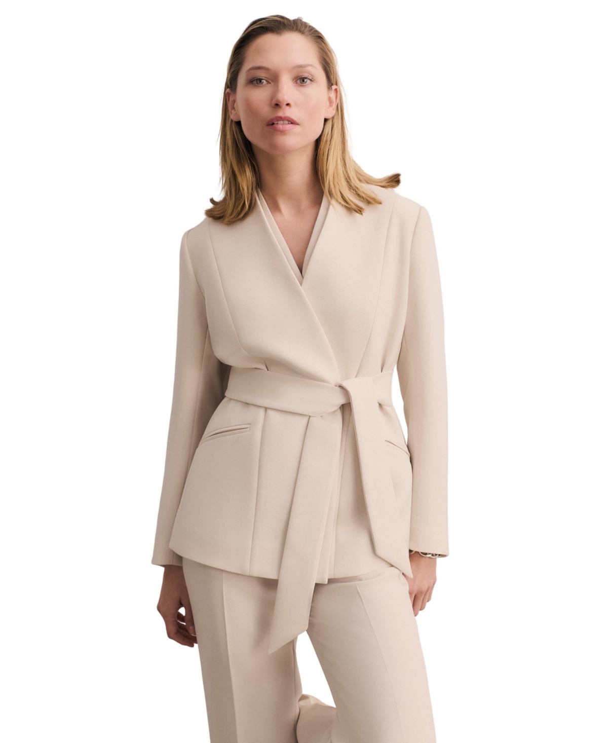 Click here for The Fold Womens Selsey Doppio Crepe Blazer - Neutr... prices