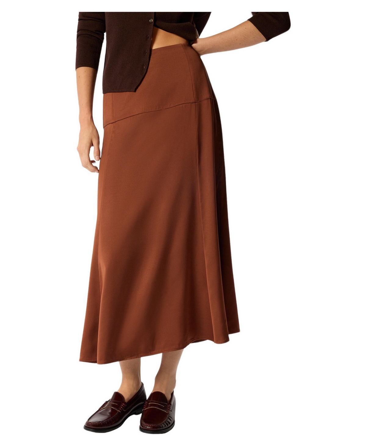 Click here for Whistles Womens Panel Waist Satin Midi Skirt - Bro... prices