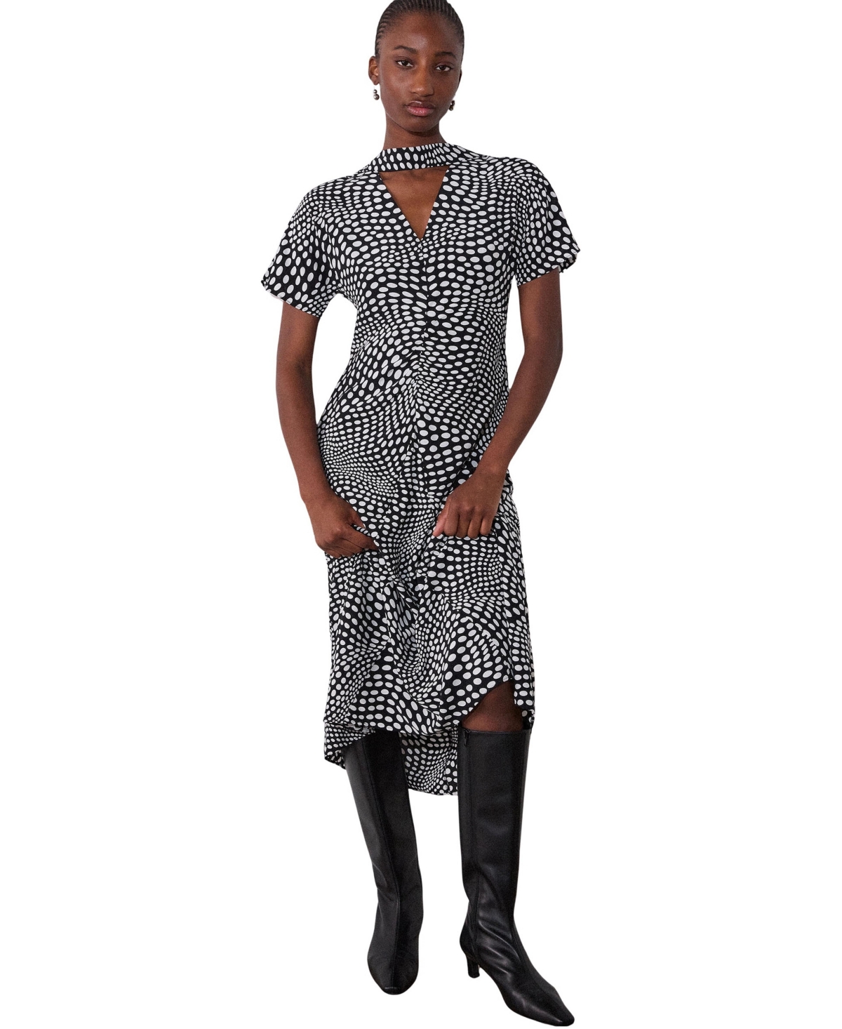 Click here for Whistles Womens Mixed Dot Scarf Midi Dress - Blk/w... prices