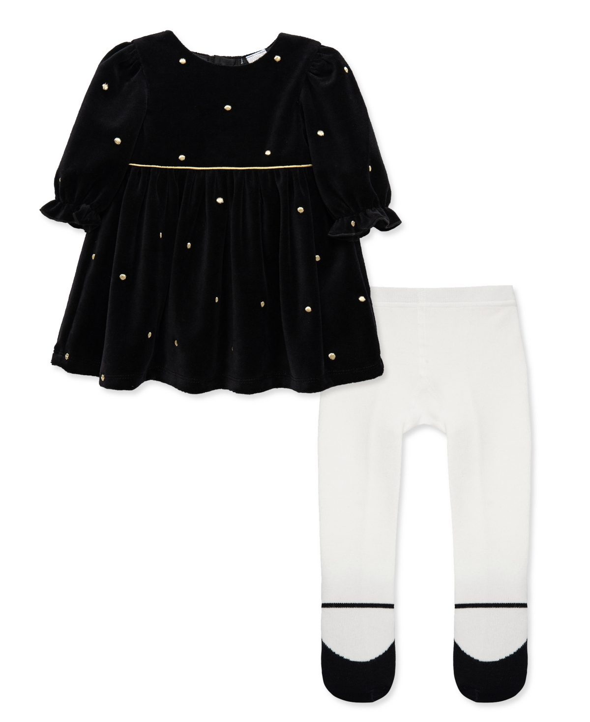 Click here for Little Me Baby Girls Gold Dot Mesh Long-Sleeve Dre... prices