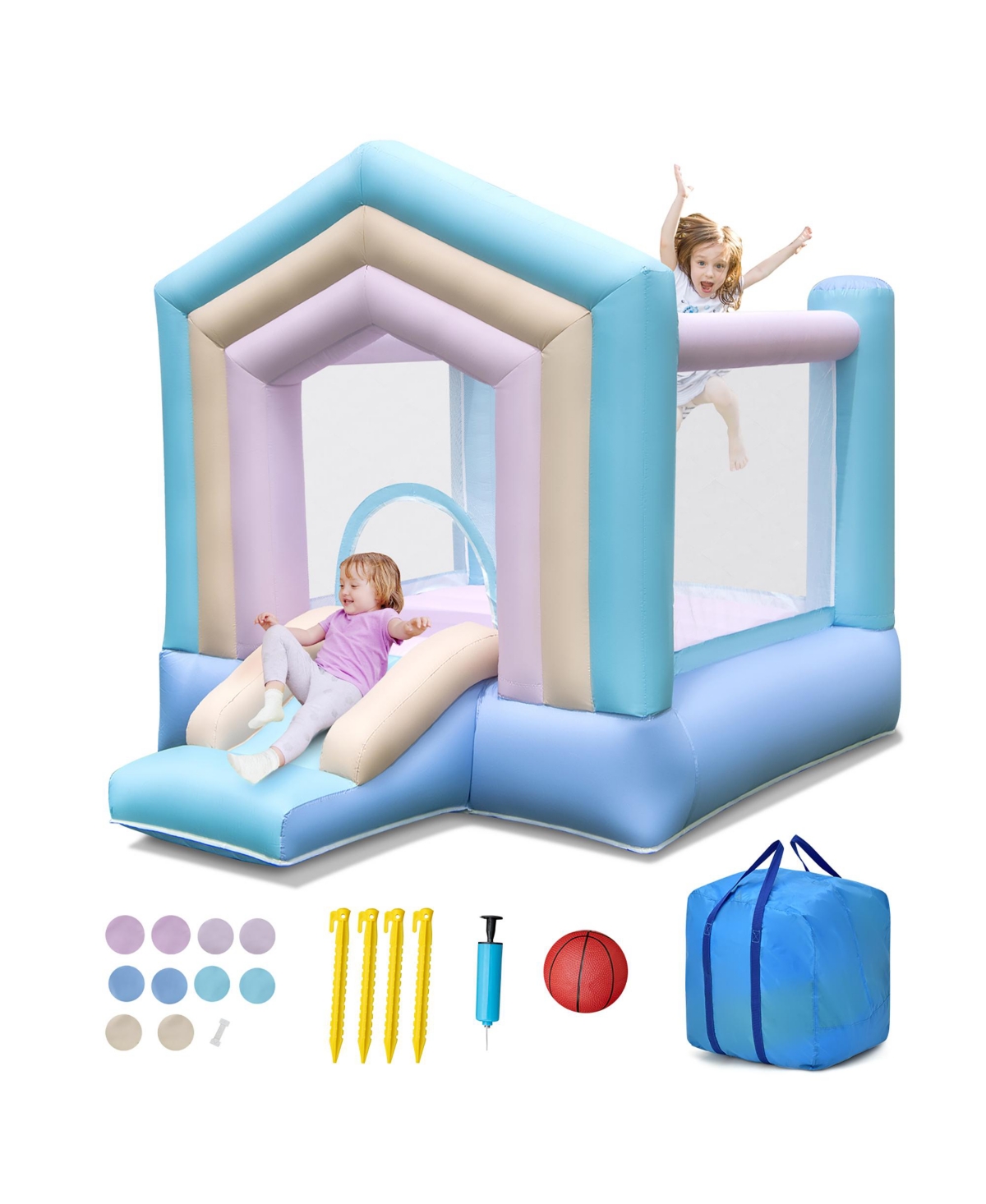 Click here for Gymax Kids Bounce House with Slide Basketball Rim... prices