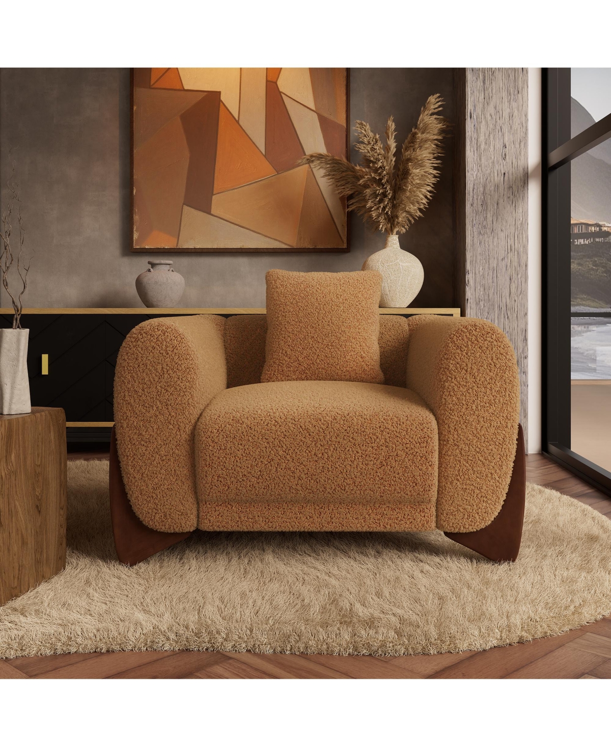 Click here for Morden Fort Caramel Boucle Accent Arm Chair Uphols... prices