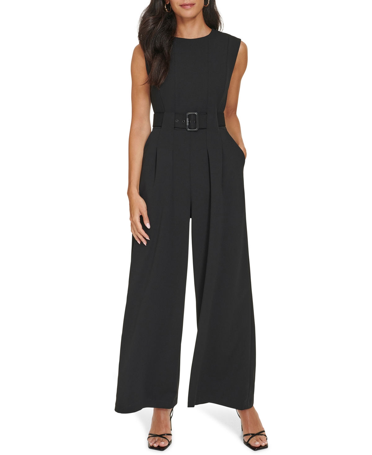 Click here for Calvin Klein Womens Crewneck Sleeveless Belted Jum... prices