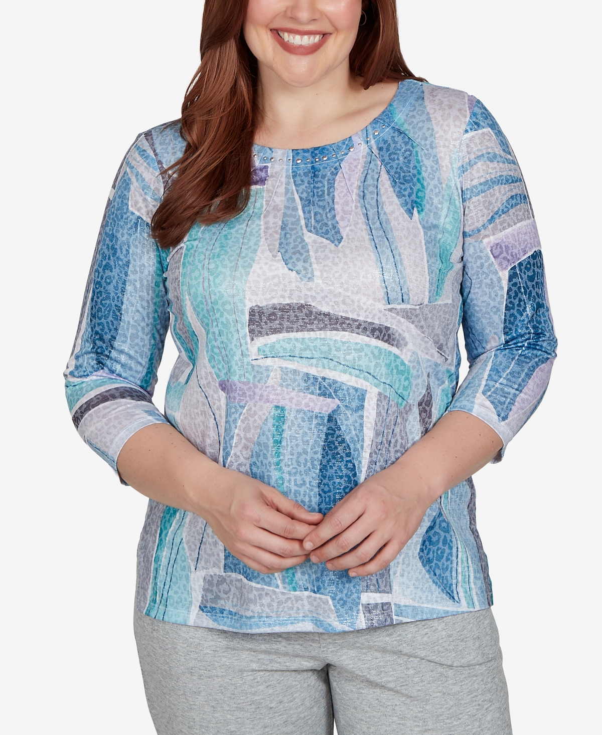 Click here for Alfred Dunner Petite 3/4-Sleeve Crewneck Abstract-... prices