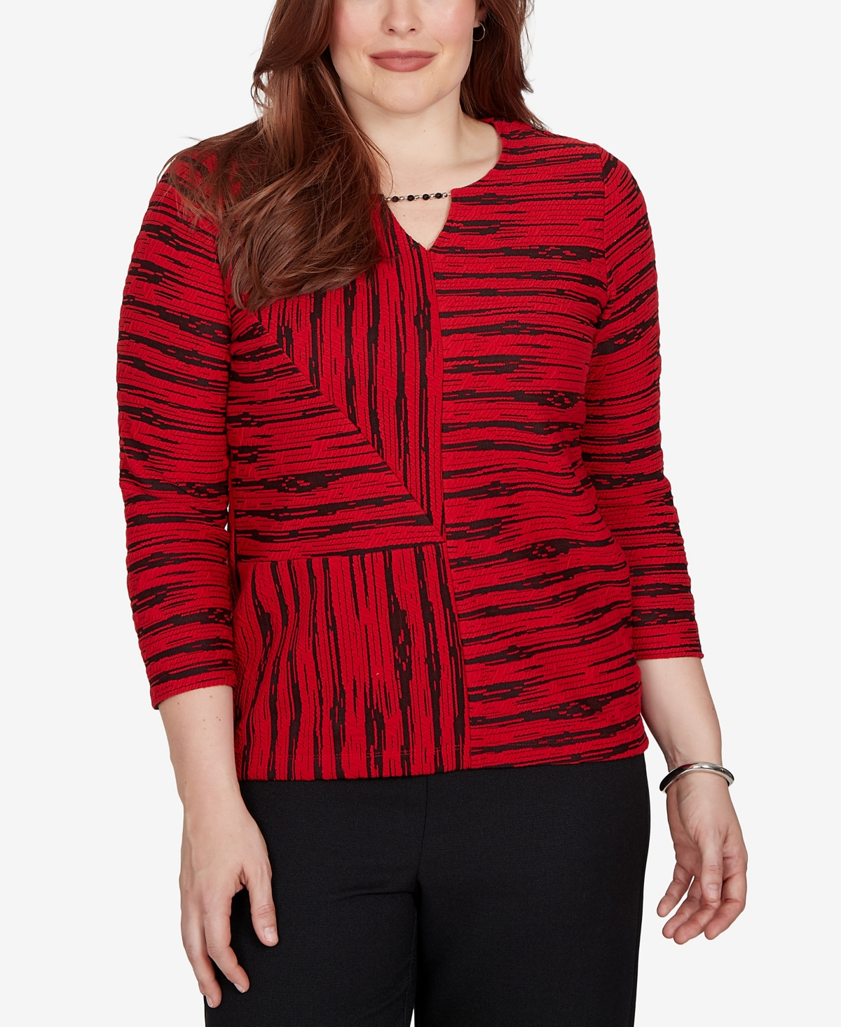 Click here for Alfred Dunner Petite Keyhole Neck 3/4-Sleeve Blous... prices
