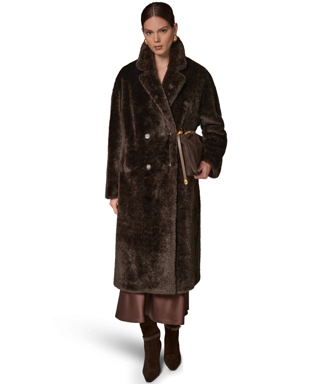 Click here for Donna Karan New York Womens Faux Fur Coat - Chocol... prices