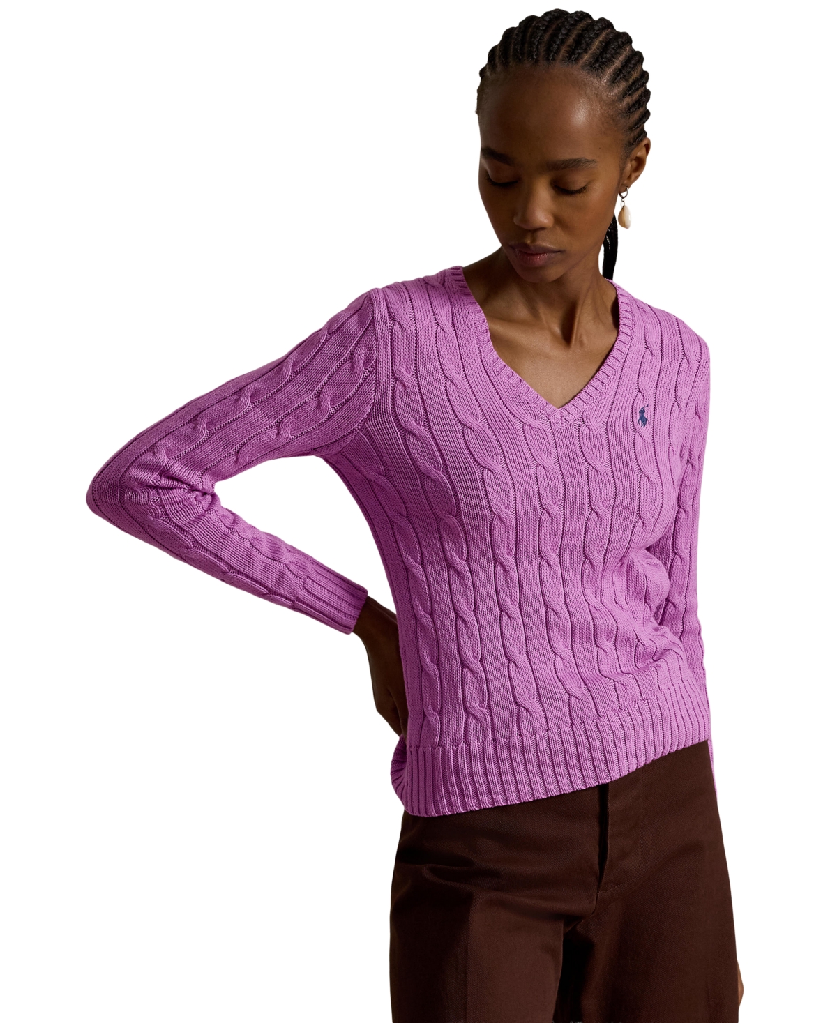 Click here for Polo Ralph Lauren Womens Cable-Knit Cotton V-Neck... prices