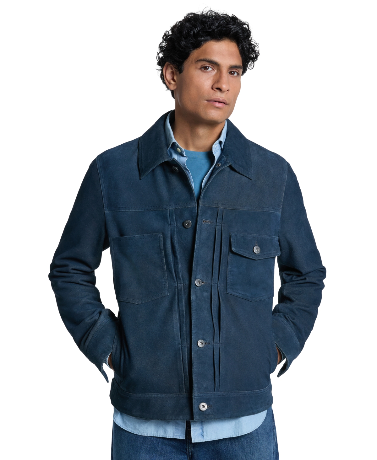 Click here for Ted by Ted Baker Mens Suede Trucker Jacket - Navy prices
