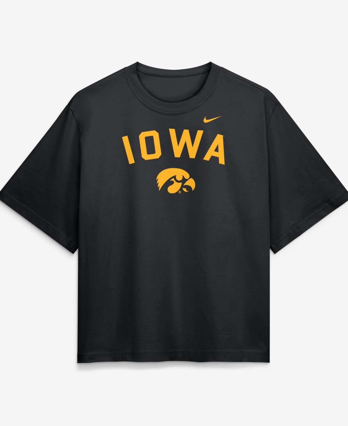 Click here for Nike Womens Black Iowa Hawkeyes Arch Logo Boxy T-S... prices