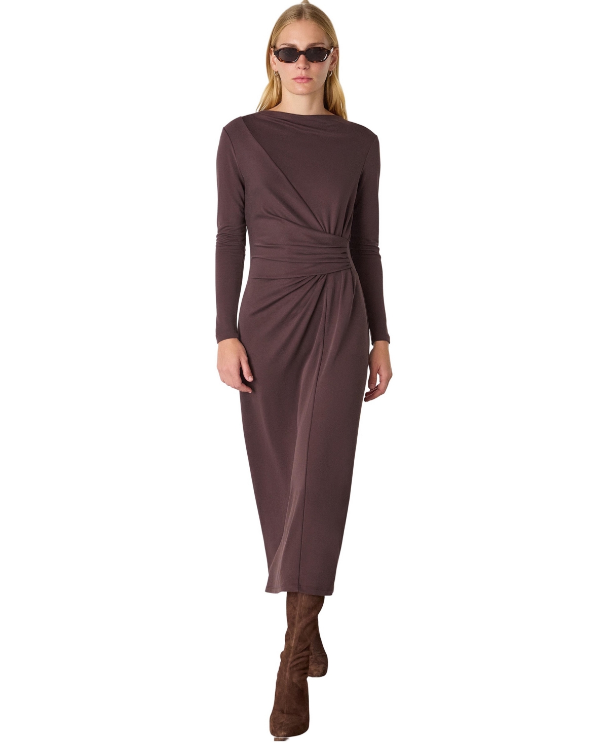 Click here for Whistles Womens Ruched Detail Midi Dress - Chocola... prices