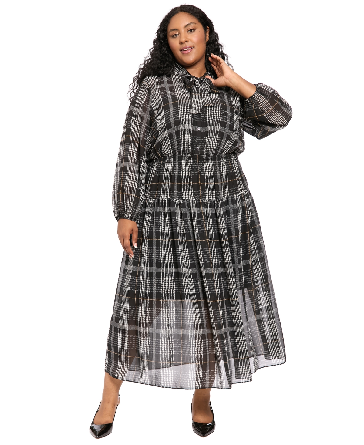 Click here for London Times Womens Plus Size Tiered Tie-Neck Maxi... prices