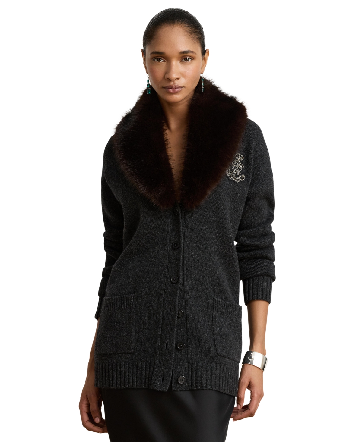 Click here for Lauren Ralph Lauren Womens Faux-Fur Shawl Collar V... prices