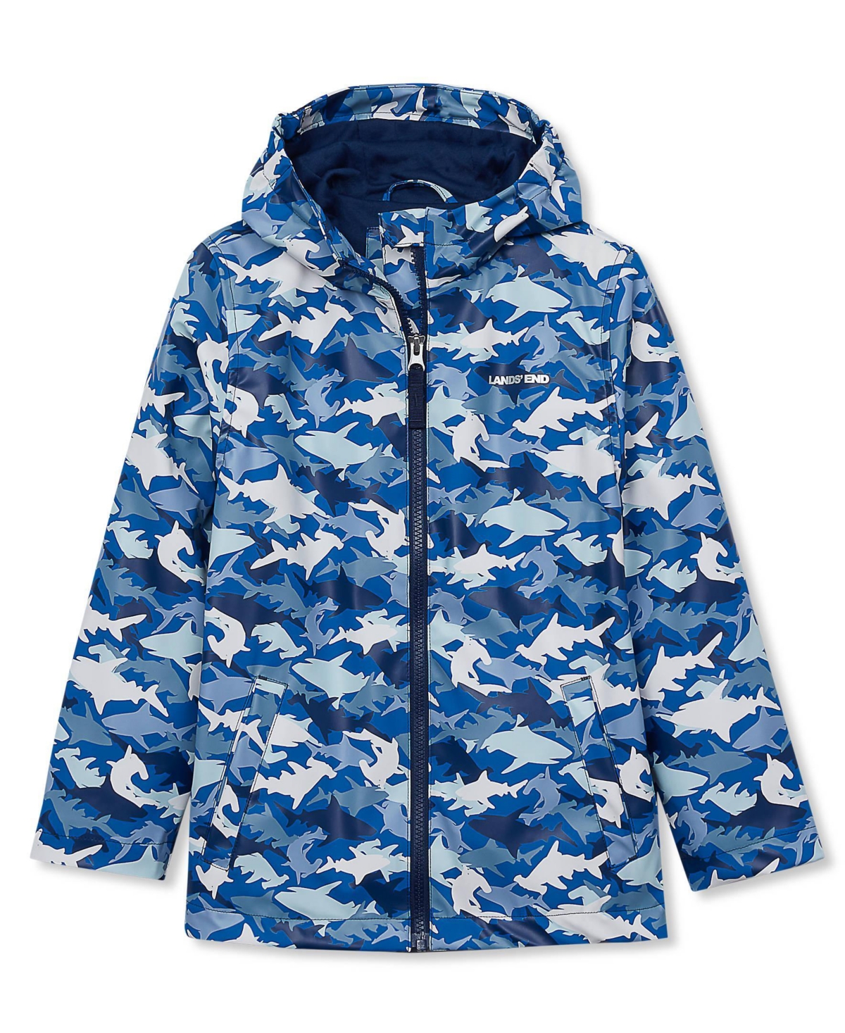 Click here for Lands End Kids Magic Print Rain Jacket - Sharks/bl... prices