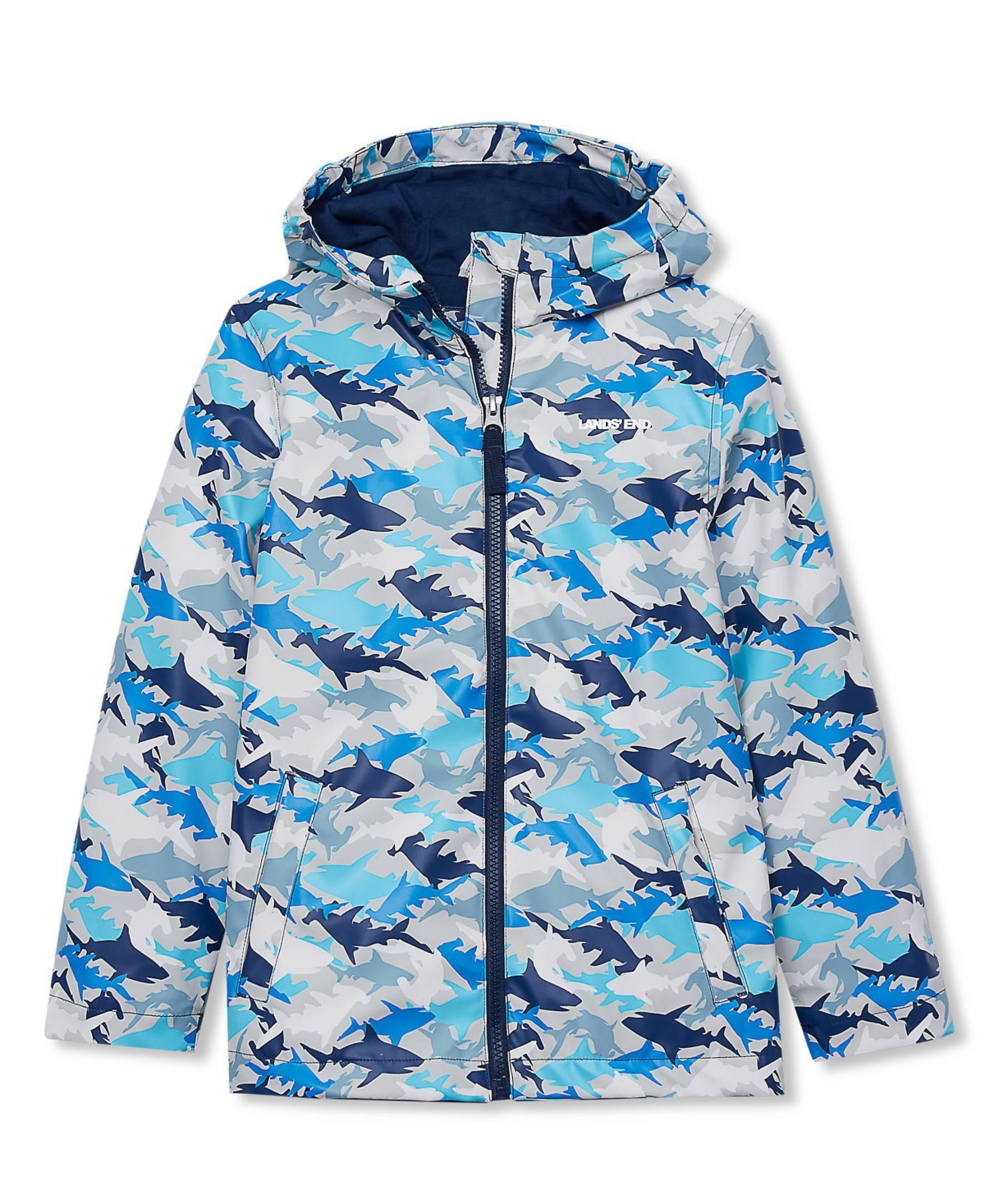 Click here for Lands End Kids Magic Print Rain Jacket - Sharks/gr... prices