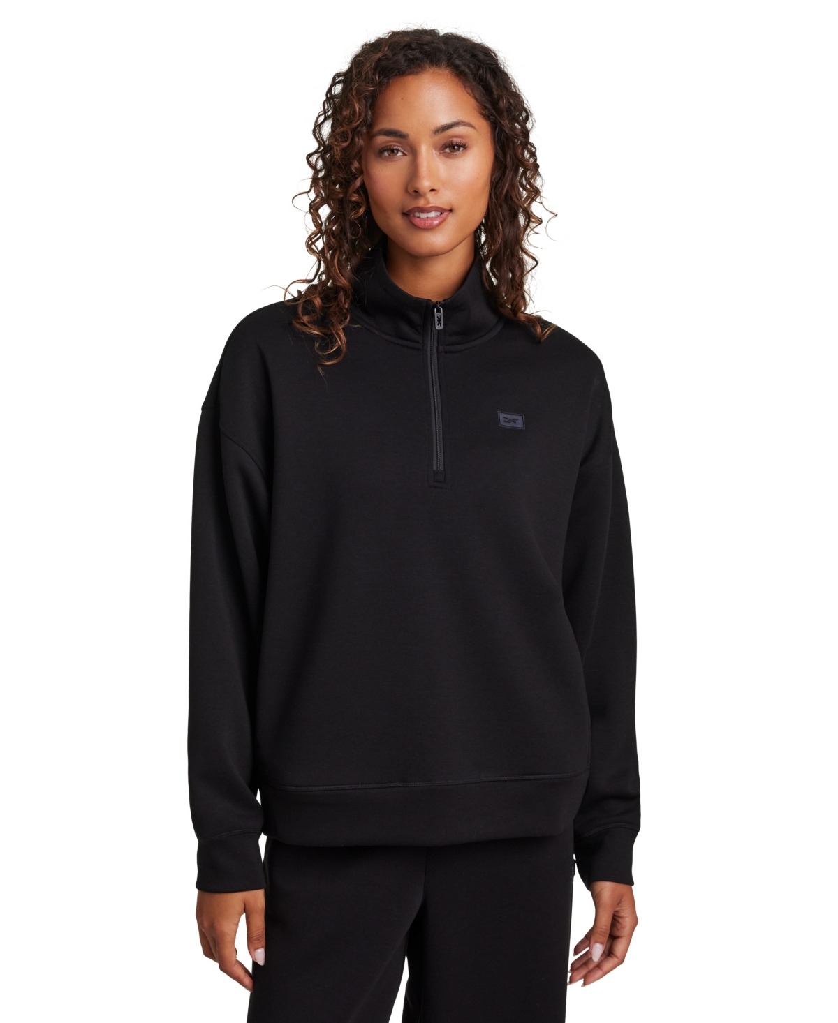 Click here for Reebok Womens Double Knit Cropped Half Zip Long-Sl... prices