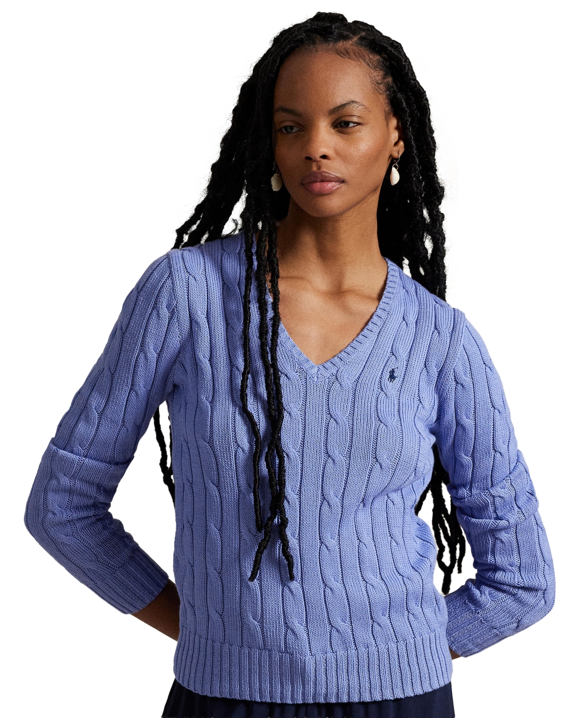 Click here for Polo Ralph Lauren Womens Cable-Knit Cotton V-Neck... prices