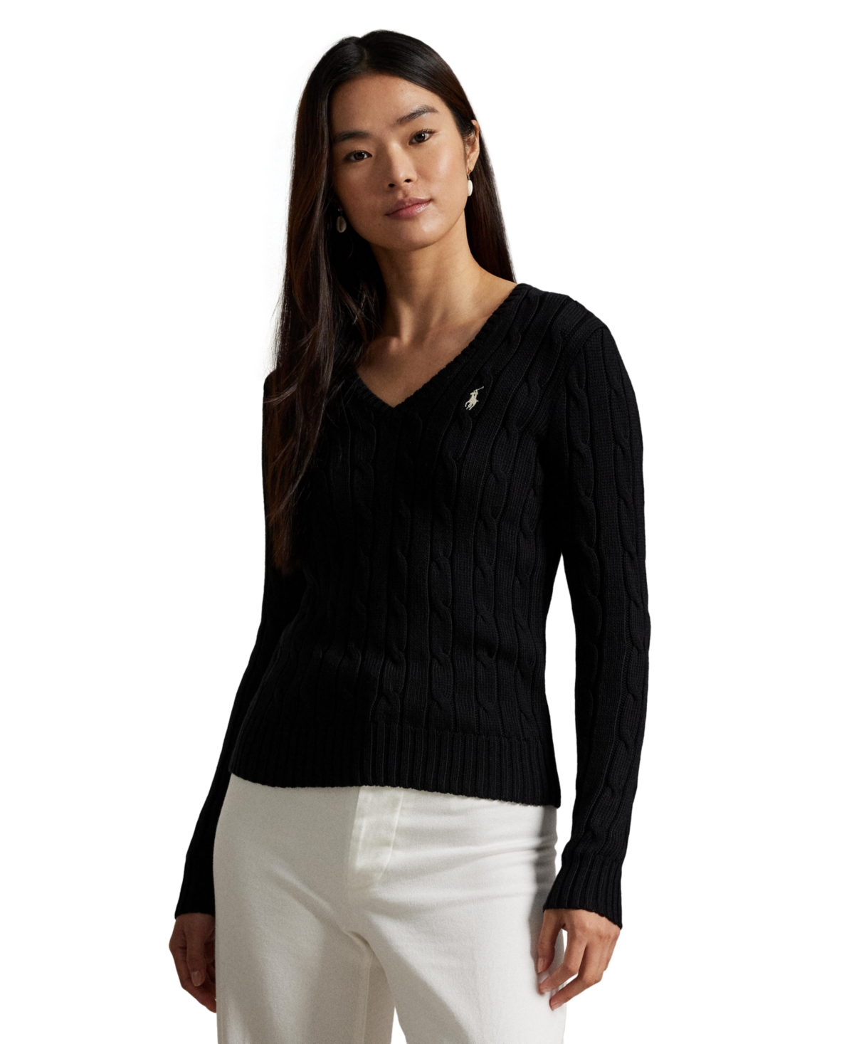Click here for Polo Ralph Lauren Womens Cable-Knit Cotton V-Neck... prices