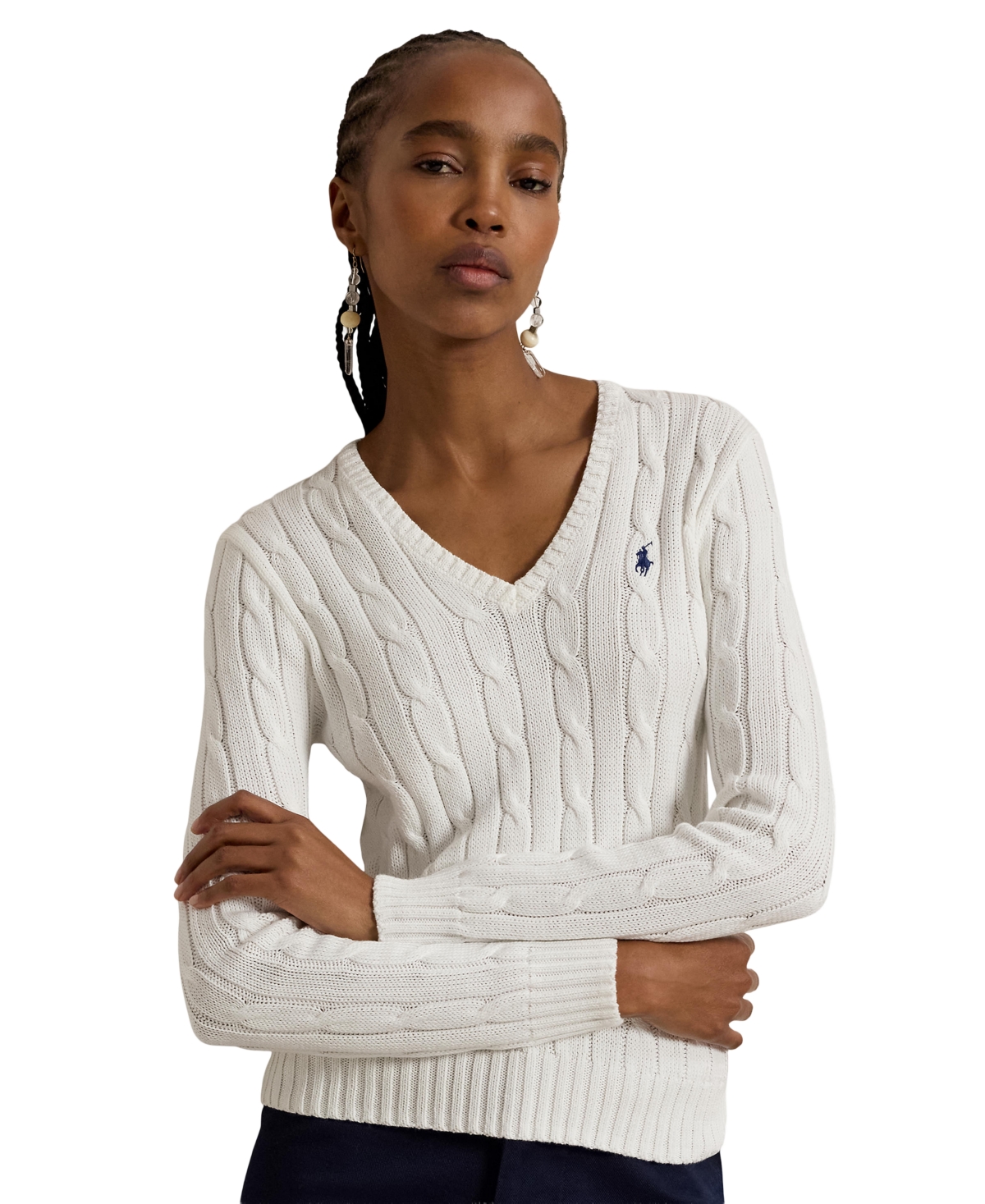 Click here for Polo Ralph Lauren Womens Cable-Knit Cotton V-Neck... prices