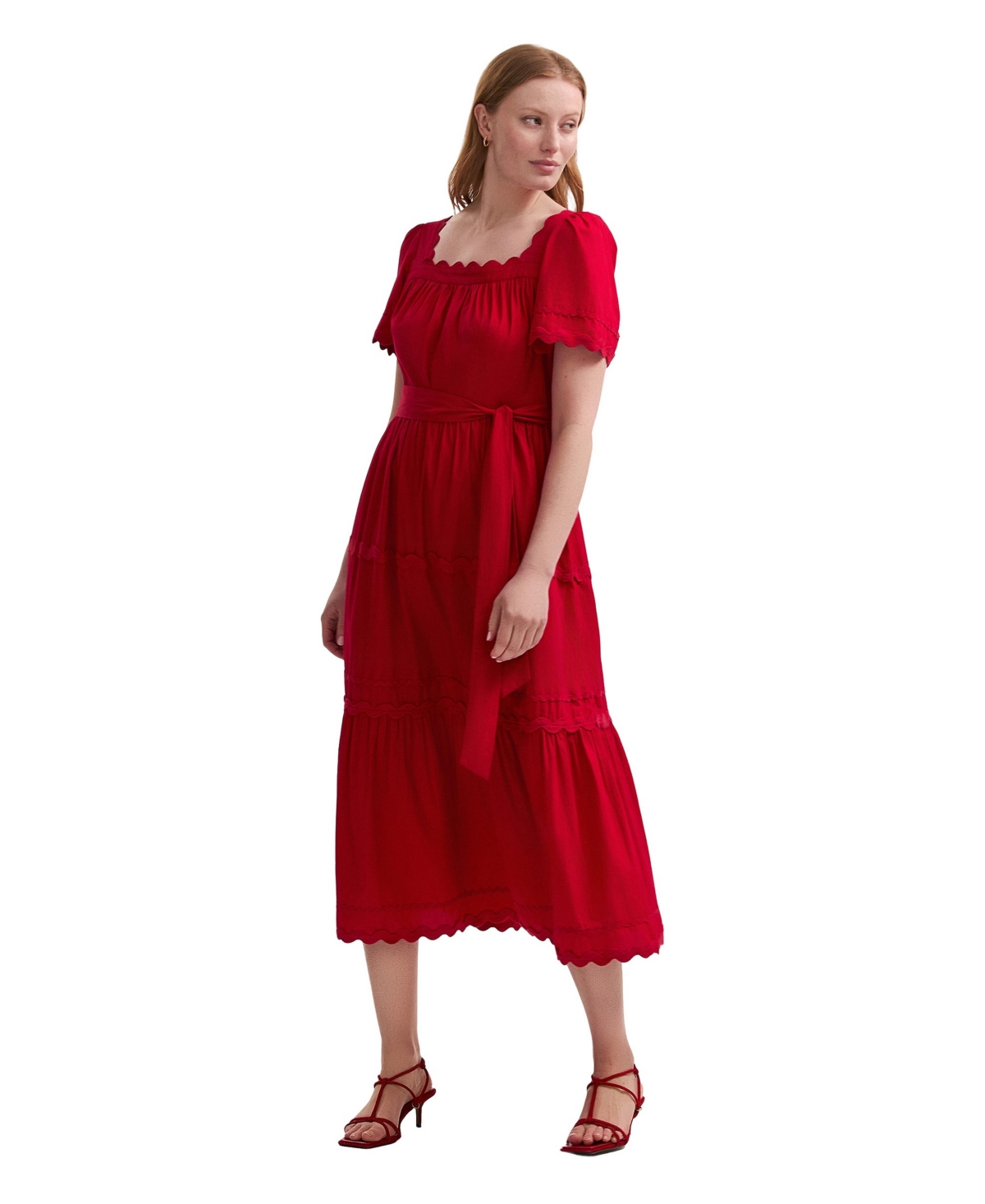 Click here for Finery London Womens Corina Cotton Midi Tiered Dre... prices